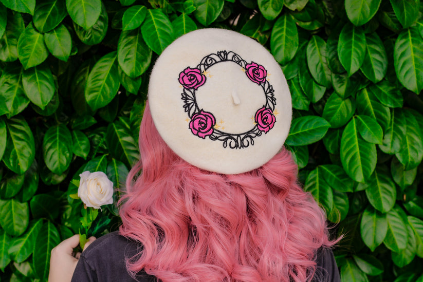 Revolutionary Rose Garden Embroidered Beret! – clammy heart